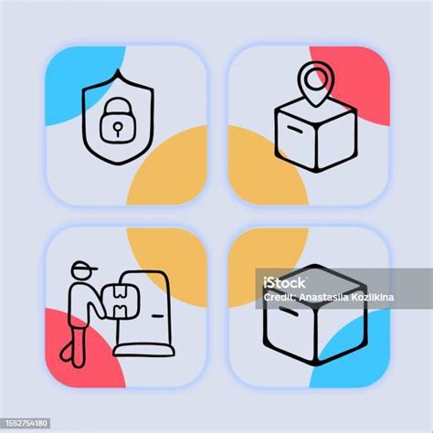 제품 배송을 나타내는 벡터 아이콘의 컬렉션입니다 배달 트럭 배송 상자 택배 패키지 파스텔 색상 배경입니다 벡터 선 아이콘 감시에