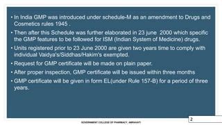 Schedule T Gmp Of Indian System Of Medicines Pptx