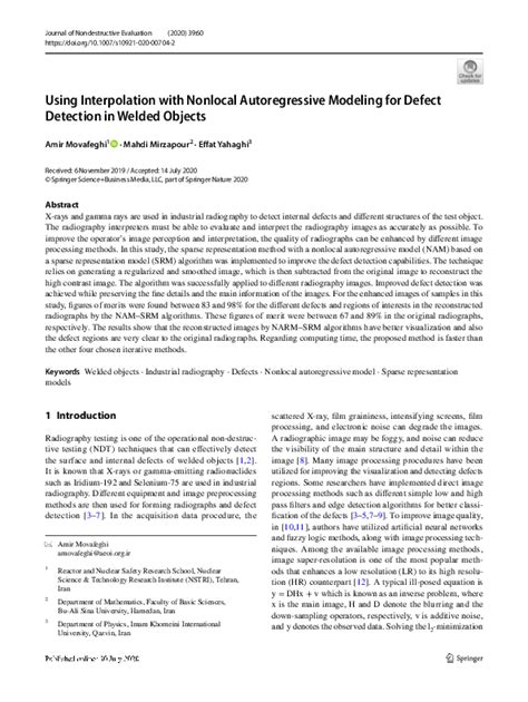 Pdf Using Interpolation With Nonlocal Autoregressive Modeling For Defect Detection In Welded