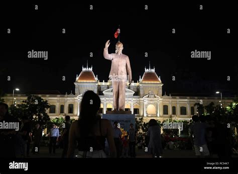 Ho Chi Minh Statue And City Hall At Night Ho Chi Minh City Vietnam Usage Worldwide Stock