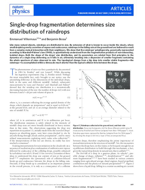 Pdf Single Drop Fragmentation Determines Size Distribution Of Raindrops