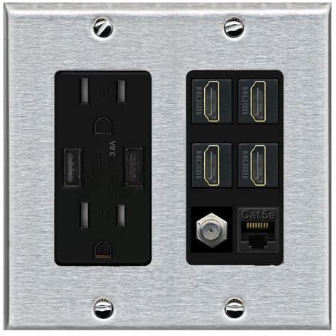 Riteav 4 Port Hdmi 1 Coax Cable Tv F Type 1 Cat5e Ethernet Wall Plate