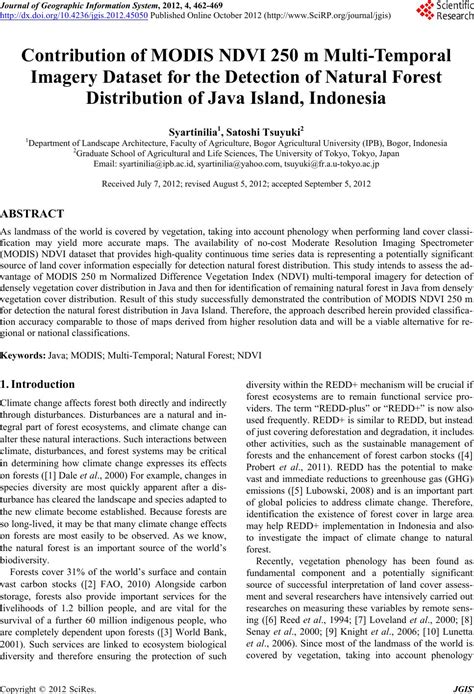 Contribution Of Modis Ndvi 250 M Multi Temporal Imagery Dataset For The Detection Of Natural