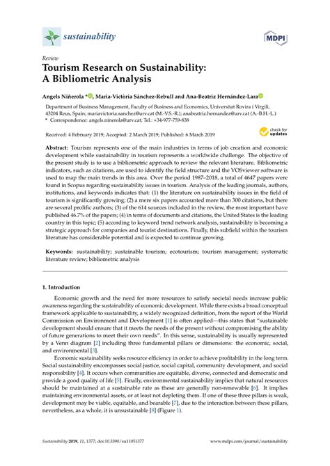Pdf Tourism Research On Sustainability A Bibliometric Analysis