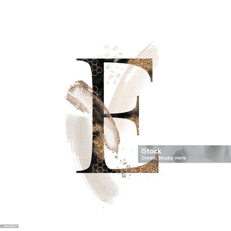 Ilustración De Abstracto Texturizado Oro Alfabeto Oscuro Letra E Y Más