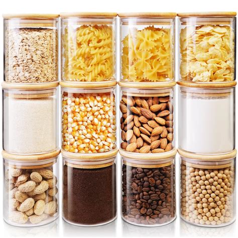 Homartist Glass Jars With Bamboo Lids 17 Fl Oz Set Of 12 Glass