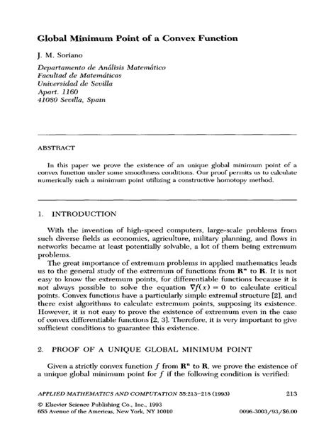 Global Minimum Point Of A Convex Function Pdf Maxima And Minima Function Mathematics