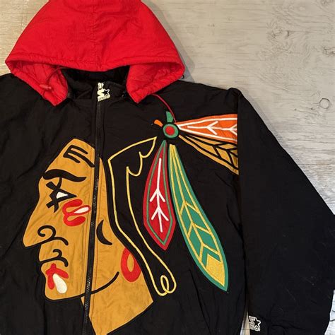 Rare Vintage 90s Nhl Starter Chicago Blackhawks Full Zip Hooded Hockey