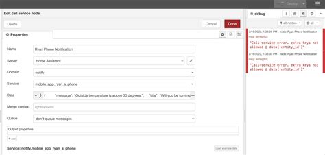 Call Service Nodes Suddenly Giving Call Service Error Extra Keys Not Allowed Node Red