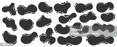 Organic Abstract Shapes With Splashes Liquid Organic Amoeba Blobs Random Black Simple Ink Drops