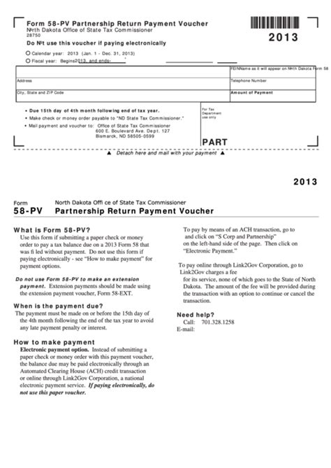 Fillable Form 58 Pv Partnership Return Payment Voucher 2013