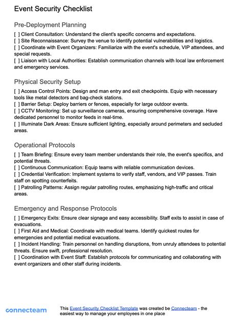 Event Security Checklist Template Free Pdf Download