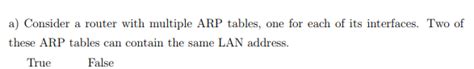 Solved A Consider A Router With Multiple ARP Tables One Chegg Com