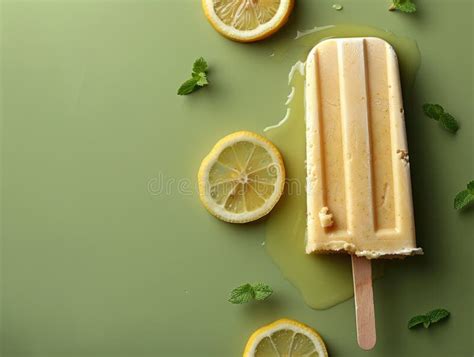 Lemon Popsicle With Mint Leaves And Lemon Slices On Green Surface Stock Photo Image Of Treat