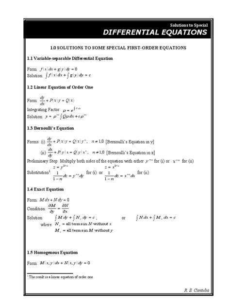 Differential Equations 10 Solutions To Some Special First Order
