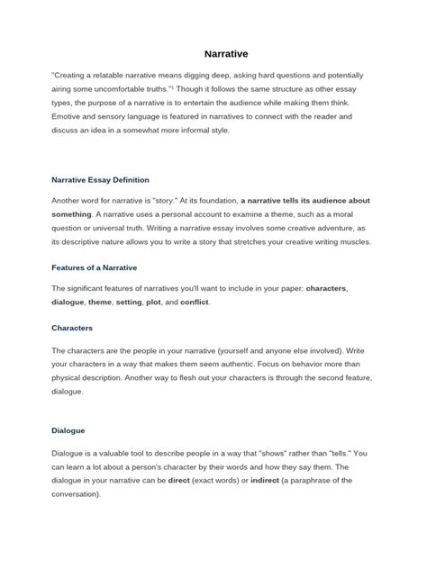 Narrative Writing Guidelines Pdf Narrative Essays