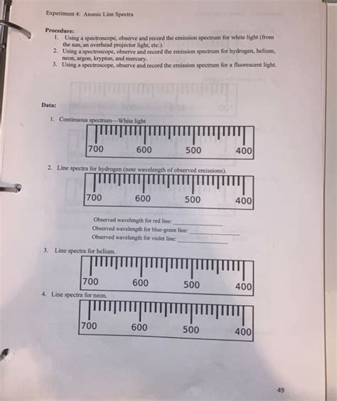 Solved Experiment 4 Atomic Line Spectra Calculations 1 Chegg Com