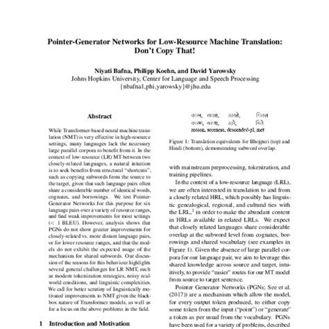 Pointer Generator Networks For Low Resource Machine Translation Dont Copy That Acl Anthology