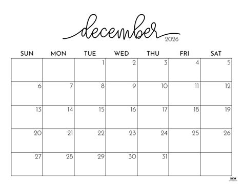 December 2026 Calendar Printable Daily Calendar 2026