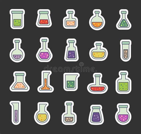 Set Of Flask Lab Outline Clipart Illustrations Stock Vector Illustration Of Beaker Liquid