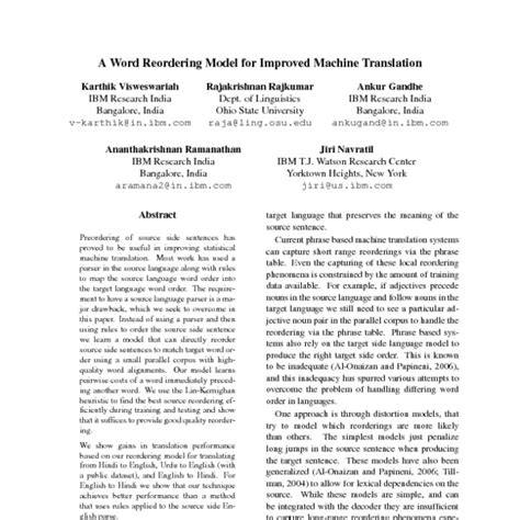 A Word Reordering Model For Improved Machine Translation Acl Anthology
