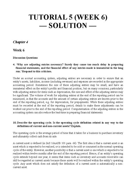 Tutorial Week Solution TUTORIAL WEEK SOLUTION Chapter Week Discussion