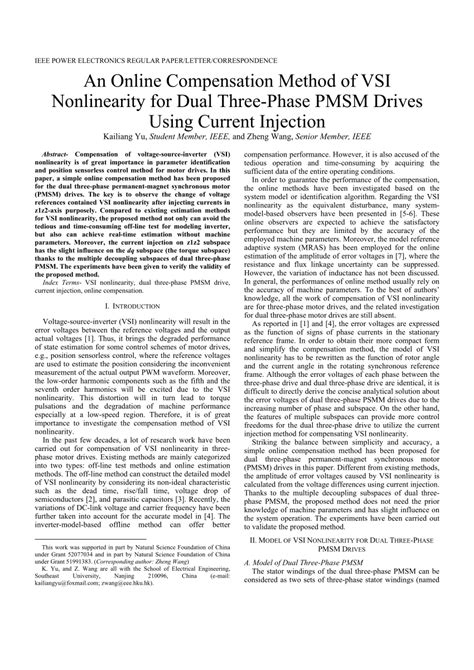 Pdf An Online Compensation Method Of Vsi Nonlinearity For Dual Three Phase Pmsm Drives Using