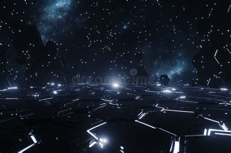 A Deep Space Themed 3d Background Featuring Hexagonal Structures Floating In A Dark Cosmic Void