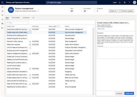 D365fo Feature Management Workspace Overview