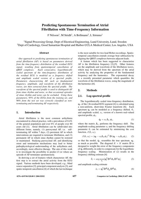 Pdf Predicting Spontaneous Termination Of Atrial Fibrillation With Time Frequency Information