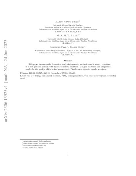 Pdf An Existence And Homogenization Results Of Degenerate Parabolic Sand Problem Transport