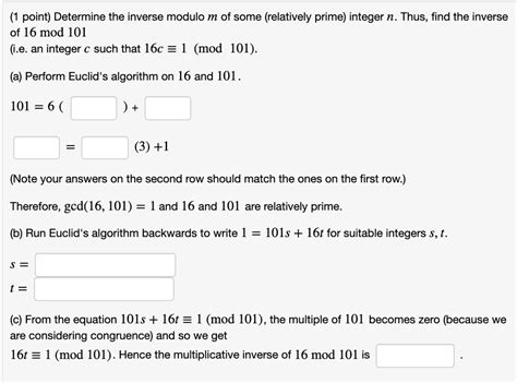 Point Determine The Inverse Modulo M Of Some Relatively Prime Integer N