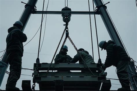 Tower Crane With Construction Workers Assembling Components Best Tower Crane Photo Premium Ai