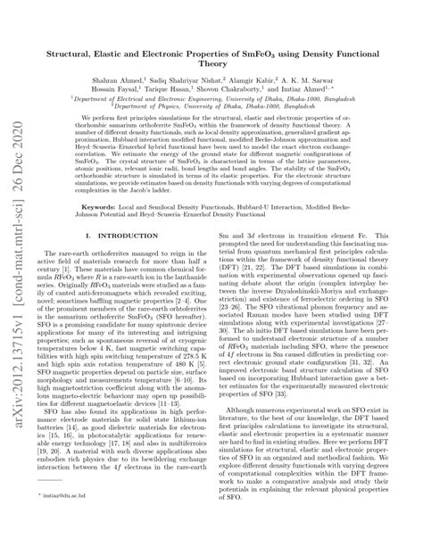 Pdf Structural Elastic And Electronic Properties Of Smfeo 3 Using Density Functional Theory