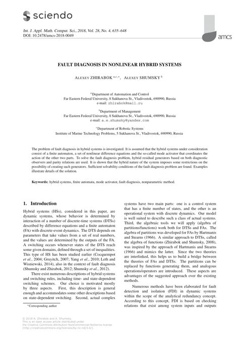 Pdf Fault Diagnosis In Nonlinear Hybrid Systems
