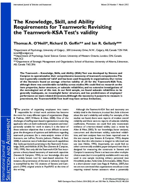 Pdf The Knowledge Skill And Ability Requirements For Teamwork