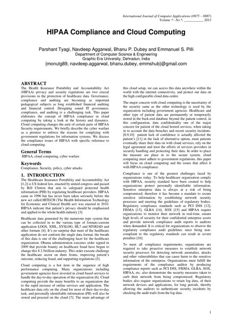 Pdf Hipaa Compliance And Cloud Computing