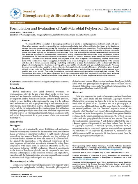 Formulation And Evaluation Of Antimicrobial Polyherbal Ointment 2155 9538 1000154 Pdf