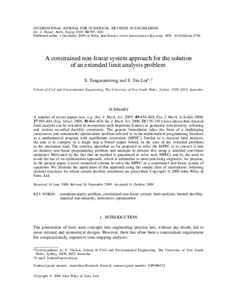 pdf a constrained non linear system approach for the solution of an