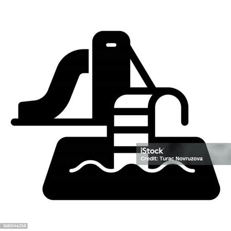 수영장과 워터 슬라이드 솔리드 아이콘 아쿠아파크 개념 흰색 배경에 수영장과 슬라이드 사인이 있는 워터파크 모바일 웹 디자인을 위한 문자 모양의 워터 슬라이드 아이콘 벡터