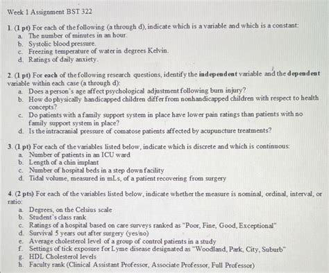 Solved Week 1 Assignment Bst 322 1 1 Pt For Each Of The