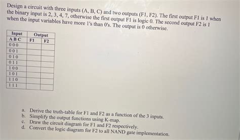 Solved Design A Circuit With Three Inputs A B C And Two