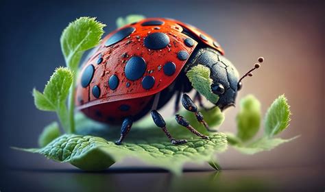 Premium Photo A Ladybug Crawling On A Sprouting Leaf