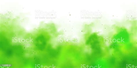 흰색 배경에 고립 된 녹색 다채로운 연기 구름 현실적인 안개 효과 안개 공기 중의 증기 증기 흐름 벡터 일러스트 레이 션 0명에