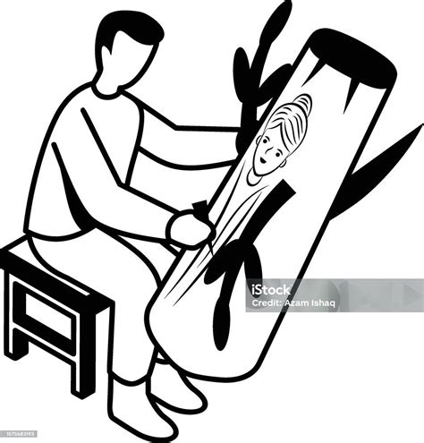 목각가 아이소메트릭 개념 나무 조각 아트 벡터 아이콘 디자인 공예 직업 기호 취미 및 예술 작품 기호 크리에이티브 피플 스톡 일러스트레이션 가구에 대한 스톡 벡터 아트 및