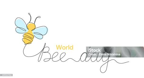 꿀벌과 세계 꿀벌의 날 손으로 쓴 텍스트의 한 줄 그림의 벡터 그림 0명에 대한 스톡 벡터 아트 및 기타 이미지 0명 개념 곤충 Istock