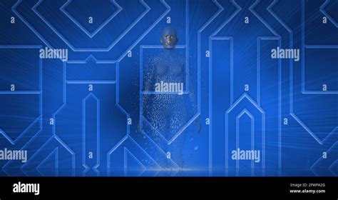 Composition Of Exploding Human Body Formed With Grey Particles And Blue