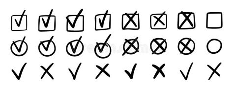 Check Mark Icon Set Cross Icons Set Hand Drawn Black Strokes Marks For Check List Items