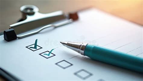 Close Up Of Questionnaire Form With Checkmarks Pen Document Research Data Collection