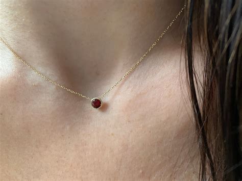 14k Gold Garnet Solitaire Necklace Bezel Set January Birthstone